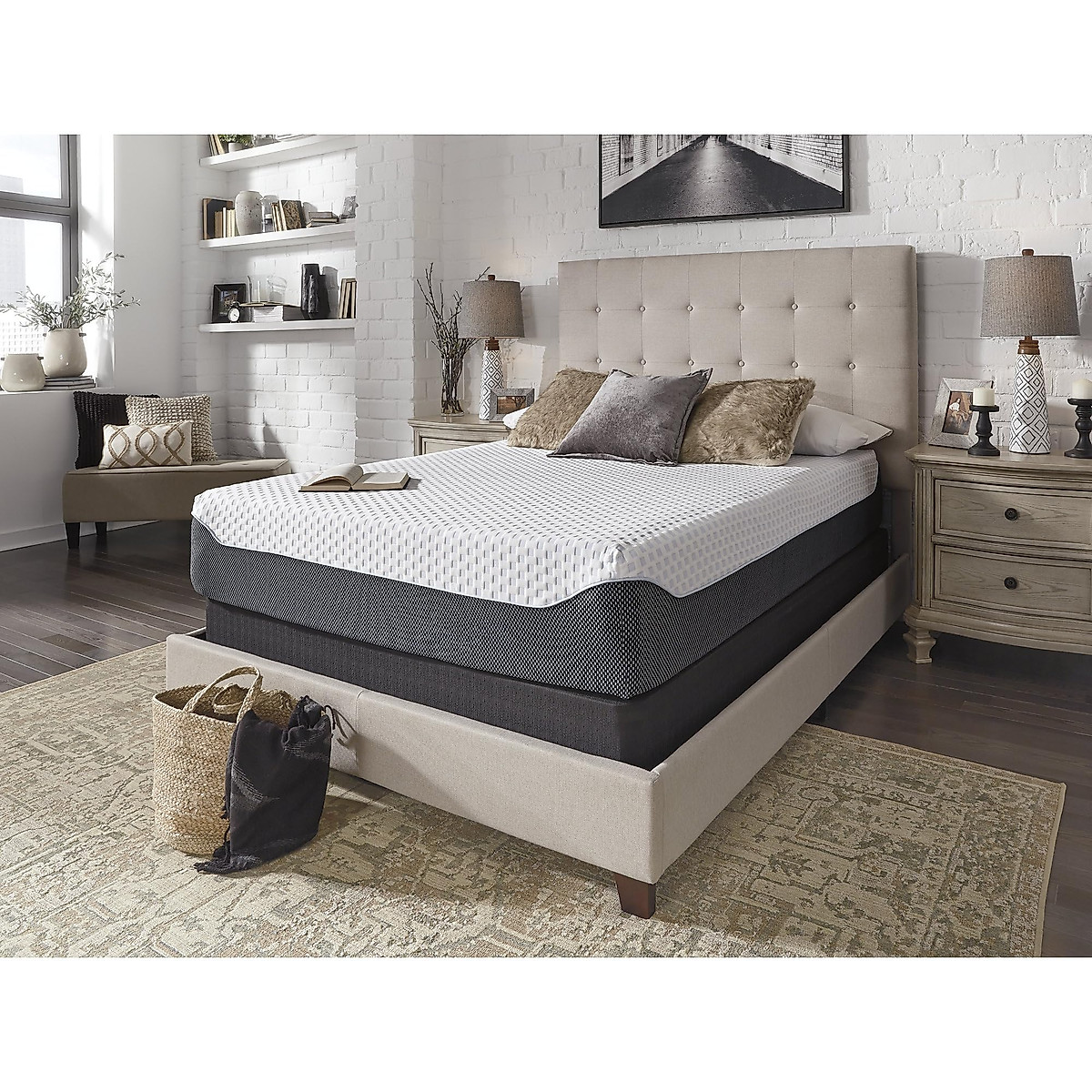 Signature Design by Ashley King Size Chime Elite 12 Inch Plush Green Tea & Charcoal Gel Memory Foam Mattress with Micro Cool Cover