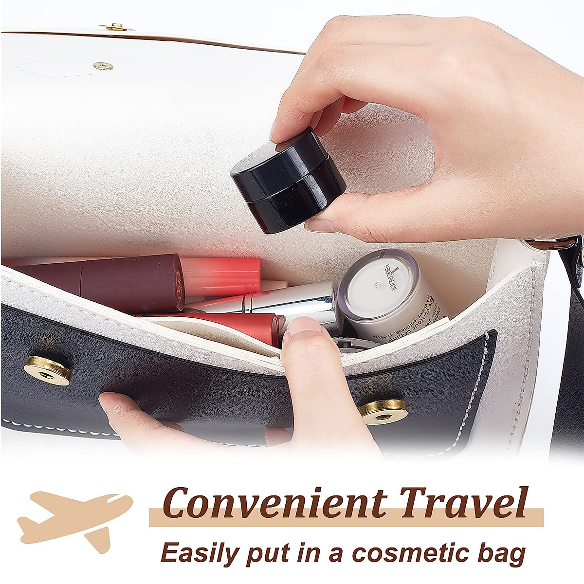 BENECREAT 10 Pack 5g Round Amber Glass Cream Jars Cosmetic Glass Jars with Leak-proof Gasket for Lotion, Cream and Other Beauty Product