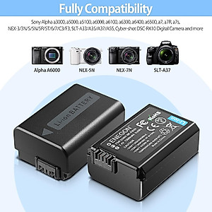 ENEGON 2x NP-FW50 Rechargeable Li-ion Battery for Sony Alpha a3000 a5000 a5100 a55 a6000 a6100 a6300 a6400 a6500, Sony a7/a7II/a7s/a7SII/a7r/a7rII rx10 rx10II, Sony NEX 3/5/7 Series, Sony SLT-A Series