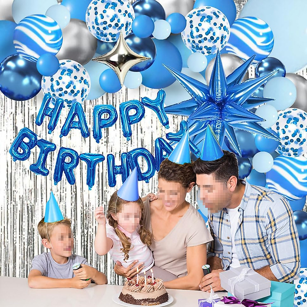 Blue Balloons Arch Garland Kit, Metallic Blue Confetti Balloons Blue Exploding Star Foil Balloon for Boy Birthday Party Baby Shower Ocean Themed Decorations Weddings Graduation Supplies