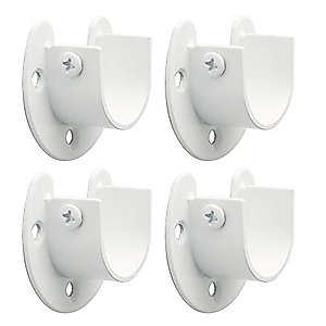 Mooche 4Pcs Wardrobe Closet Rod Bracket U-Shaped Curtain Rod Sockets Closet Pole End Supports Flange Rod Holder 1 Inch, Stainless Steel White Finished, MFL8001UW-4P