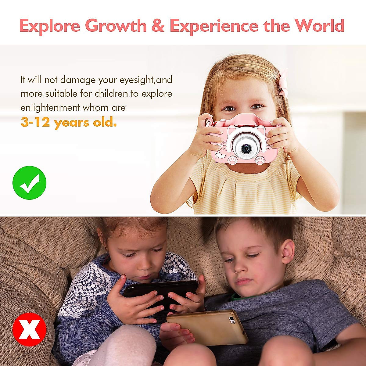 Kids Camera for Girls/Boys, 3-9 Year Old Toys for Girls/Boys, Christmas Birthday Gift for Age 6-9 Girls/Boys Kids Digital Dual Camera, Selfie Camera for Kids, 32GB Memory Card