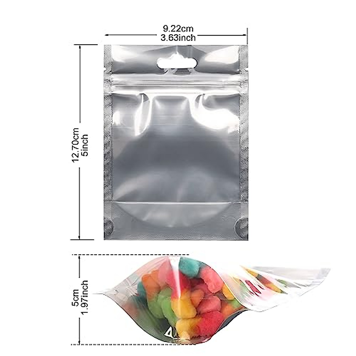 Green Nexus 100 Pack Smell Proof Odorless Bags- 3.6x5 Inch Resealable Mylar Bags with Clear Window Flat Ziplock and Hanging Hole Bag (Black)