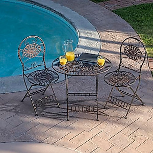 Alpine Corporation Indoor/Outdoor 3-Piece Oval Bistro Set Folding Table and Chairs Patio Seating, Bronze