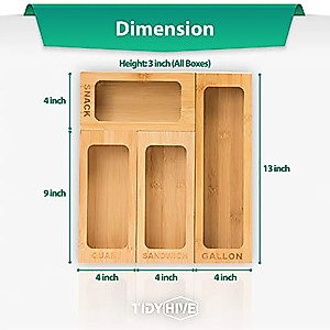 TIDYHIVE - Ziplock Bag Storage Organizer - Kitchen Organizer for Sandwich Bags, Quart, Gallon, Snack – Natural Wood Plastic Bag Organizer – Space Saving and Practical Solution