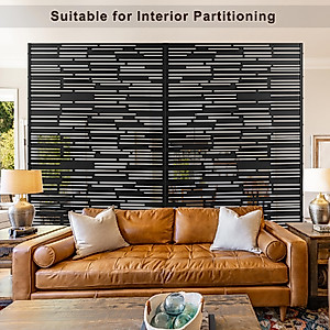 Elevens Metal Outdoor Privacy Screen, Freestanding Outdoor Divider Decorative Privacy Fence Screen,Outdoor Decorative Privacy Screens & Panels, 72" H×47" W (Black-Lines)
