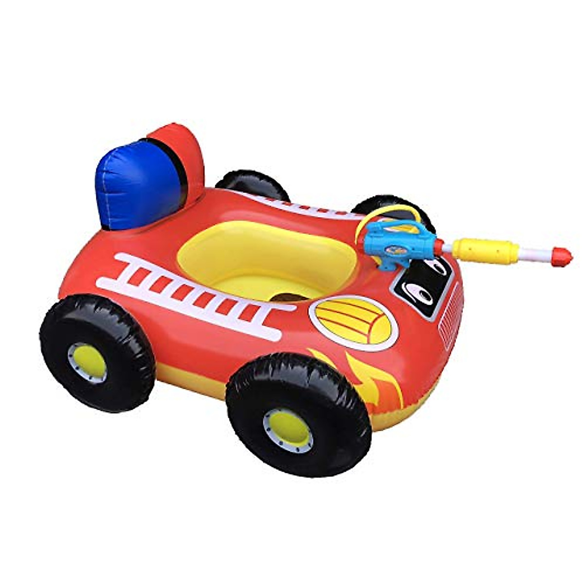 Big Summer Inflatable Fire Boat Pool Float for Kids with Built-in Squirt Gun, Inflatable Ride-on for Children Aged 3-7 Years