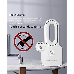 Desk Fan Small Bladeless Personal Fan Quiet Mini Table Fan 12'' Touch Control 4000mAh Rechargeable Portable Fan with 6-Colors LED Ambient Light for Office Home Bedroom Nightstand White