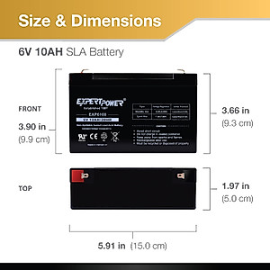 ExpertPower 6V 10AH Sealed Lead Acid (SLA) Battery with F1 Terminal