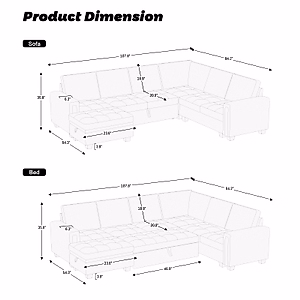 Belffin Modular Sectional Sleeper Sofa with Pull Out Bed U Shaped Sectional Sofa Couch with Storage Ottoman Velvet Covertible 7-Seater Sofa for Living Room Black