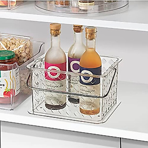 OGGI Clear Stacking Storage Basket with Handle - Plastic Caddy with Handle, Ideal Kitchen Undershelf Basket, Bathroom Storage Bin, Beauty Product Organizer, Cleaning Basket, Makeup Caddy, Size 9x7x5"