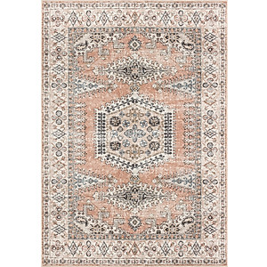 Valenrug Washable Area Rug 6x9 - Ultra-Thin Antique Collection, Stain Resistant Rugs for Living Room Bedroom, Distressed Vintage Rug(Peach/Yellowish, 6'x9')