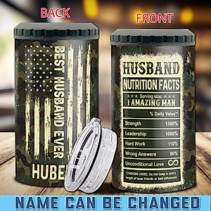 Personalized Husband Can Cooler 4 in 1 Holder Cup with Lids Customized Name 16oz Beer Drinking Gifts for Hubby from Wife Birthday Christmas Fathers Day Anniversary