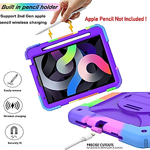 BMOUO iPad Air 5th/4th Generation Case (10.9”, 2022/2020), iPad Pro 11 Case 2022/2021/2020, Shockproof [360 Rotating Stand] [Hand Strap] [Pencil Holder] Kids Case for iPad Air 5/4,iPad Pro 11”, Purple