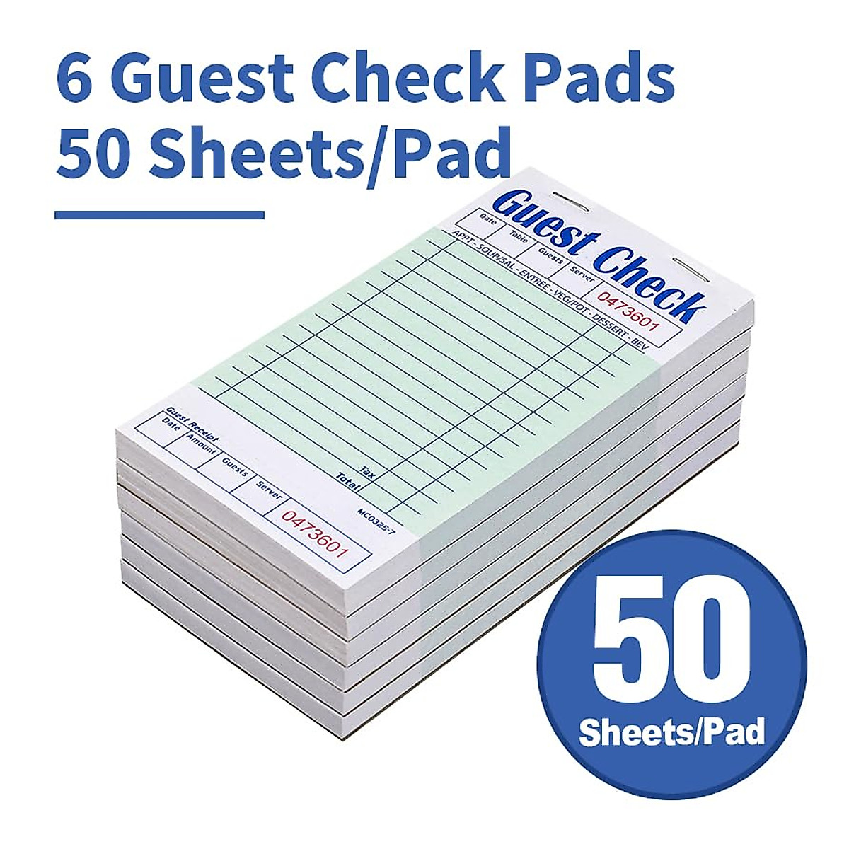 Batrical Guest Checks Server Note Pads 300 Sheets Waitress Notepad for Restaurants (6 Books) 3.5" x 6.75" Per Ticket Book
