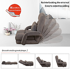 FLOGUOR Indoor Chaise Lounge Sofa Floor Chair with Back Support for Adults Folding Lazy Sofa with Armrests and Pillow Gaming Chairs 8808CO