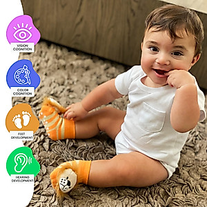 Piero Liventi Brown Dog Boogie Toes Rattle Sock, 1-Pair (0-1Y) Rattles Foot Finder, Rattle Sock Baby Toddler Toy, Gift for Newborn Infant Babies Boy Girl