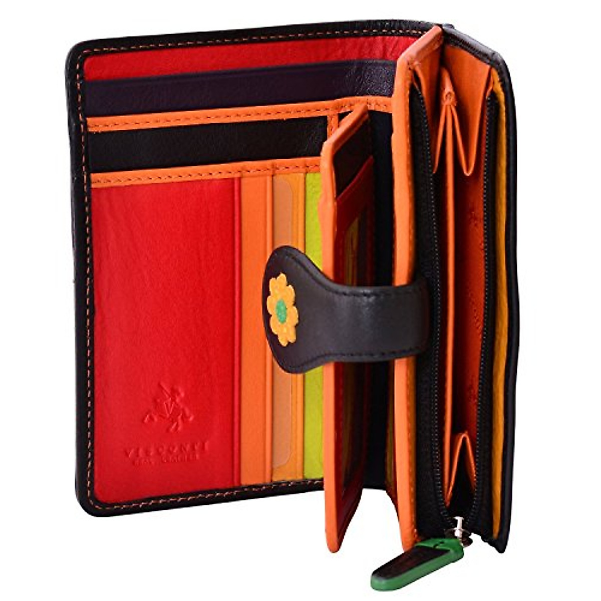 Visconti Spanish DS-82 Womens Floral Multi Colored Bifold Wallet DAISY COLLEC. - Black Multi, Medium