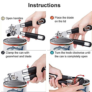 Chirano Can Opener, 3-in-1 Manual Can Openers, Jar Opener and Bottle Opener in One (Black and Silver)