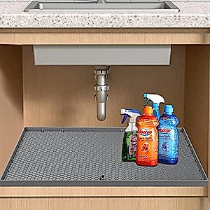 Under Sink Mat, Kitchen Waterproof Cabinet Liner 34" x 22" Flexible Silicone Under Sink Liner, Sink Mats for Bottom of Kitchen Sink Liner Drip Tray with Drain Hole, Kitchen Bathroom Cabinet Mat