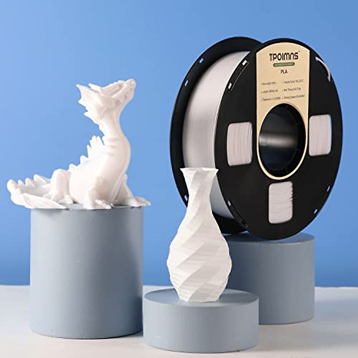 TPOIMNS PLA Filament 1.75mm, White PLA 3D Printer Filament, 1kg Spool (2.2lbs), Dimensional Accuracy +/- 0.03mm, Used by Most FDM 3D Printer