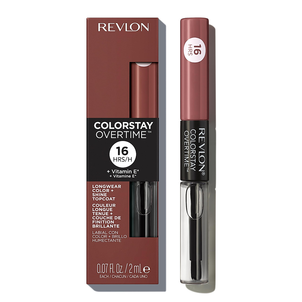 Revlon Liquid Lipstick with Clear Lip Gloss, ColorStay Overtime Lipcolor, Dual Ended with Vitamin E, 320 Faithful Fawn, 0.07 Fl Oz