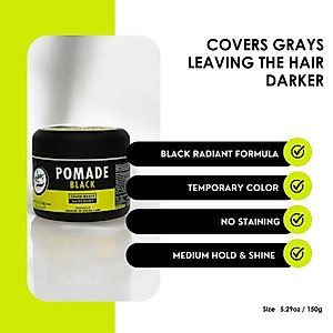 Rolda Black Pomade - Medium Hold With Radiant Shine - Grey Hair Coverage - Water-Based, All-Day, Flake-Free Formula