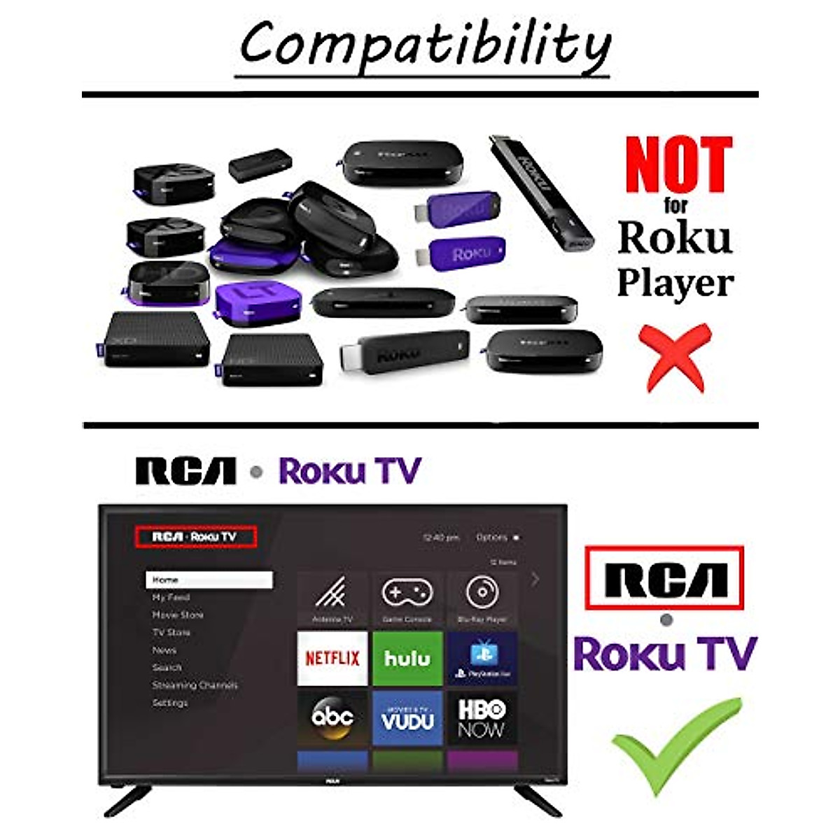 RCA ROKU TV Remote w/Volume Control & TV Power Button for All RCA Roku Built-in TV. NO Pairing!