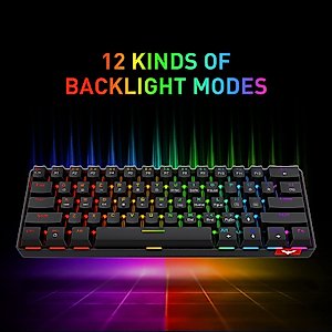 Havit 60 percent Mechanical Keyboard Mouse Combo, Wired 61 Keys Gaming LED Backlit Compact with Red Switches & 4800 DPI Programmable for Windows PC Laptop Gamers, Black (Renewed)