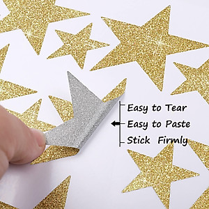 Buiory 63 PCS Removable DIY Gold Glitter Stars Wall Decals Vinyl Sparkle Star Wall Sticker Peel and Stick Art Decor Murals for Children Baby Room Girls Bedroom Nursery Weeding Teens Playroom Door