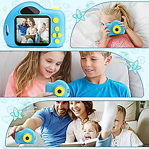 surfouma Kids Camera for Age 3-9 Girls Boys 1080P HD Digital Christmas Birthday Gifts Toys Toddler Children Portable Multiple Photo Frames with Games 3 4 5 6 7 8 9 Year Old 32G SD Card BLUE