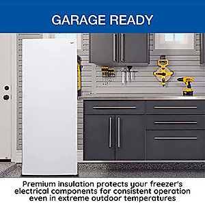 Koolatron Garage-Ready 7.0 Cu Ft Upright Freezer Low-Frost Technology Premium Insulation Repositionable Shelves Pizza Compartment Reliable Compressor Cooling Ideal Basements Outbuildings