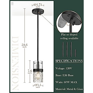 LMS Black Pendant Lights, Modern Industrial Pendant Lighting for Kitchen Island with Hammered Glass, LMS-172