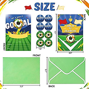 WERNNSAI Soccer Ball Birthday Party Invitations with Envelopes for Boys - Sports Themed Birthday Party Supplies Kids Girls 24 Count Football Blank Party Invites Cards with Goal Stickers