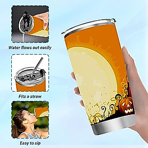 Jihqo Halloween Pumpkins Tumbler with Lid and Straw, Insulated Stainless Steel Tumbler Cup, Double Walled Travel Coffee Mug Thermal Vacuum Cups for Hot & Cold Drinks 12oz