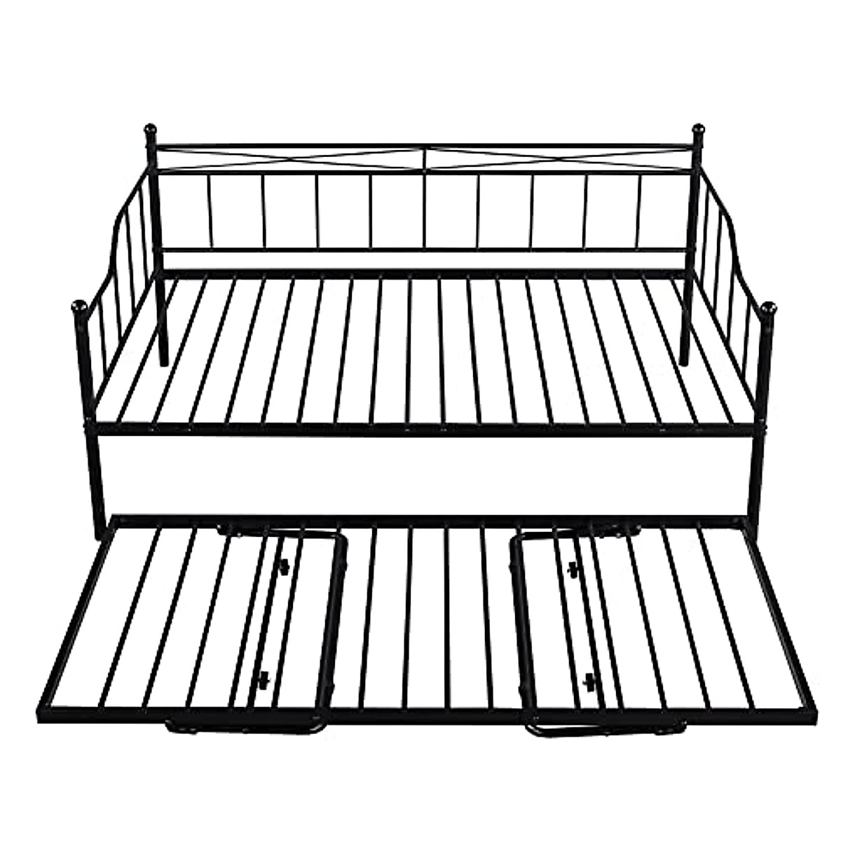 ODC Full Size Daybed with Adjustable Twin Pop Up Trundle, Heavy-Duty Steel Metal Extendable Bed for Bedroom Living Room,Black