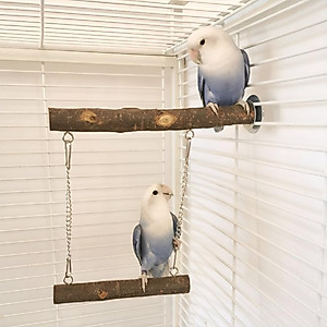 Bird Swing, Natural Wooden Parrot Cage Toys Bird Perch Stand for Parakeets Cockatoos Conures Lovebirds Bird Cage Accessories