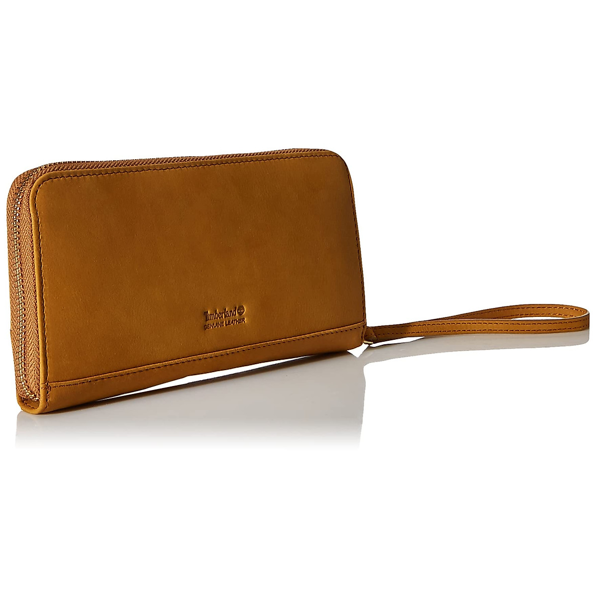 Timberland womens Leather Rfid Zip Around Wallet Clutch With Wristlet Strap, Wheat (Nubuck), One Size