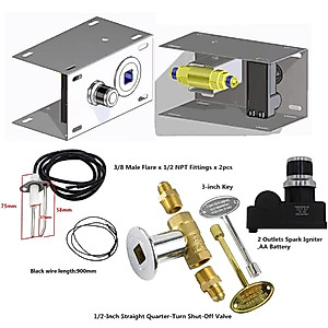 MOFLAME Fire Pit Gas Burner Spark Ignition Kit,Including Electronic Spark igniter, 304 Stainless Steel Control Panel,1/2" Straight Quarter-Turn Shut-Off Valve with Key for DIY Fire Pit
