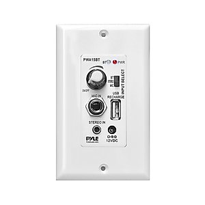 Pyle 6.5 inch 2 Way Home Speaker System w/ 200 Watts Spring Loaded Quick Connections, Bluetooth Receiver Wall Mount, Built in Amplifier, USB, Microphone, 3.5mm Input Aux, Flush Mount in Wall/Ceiling