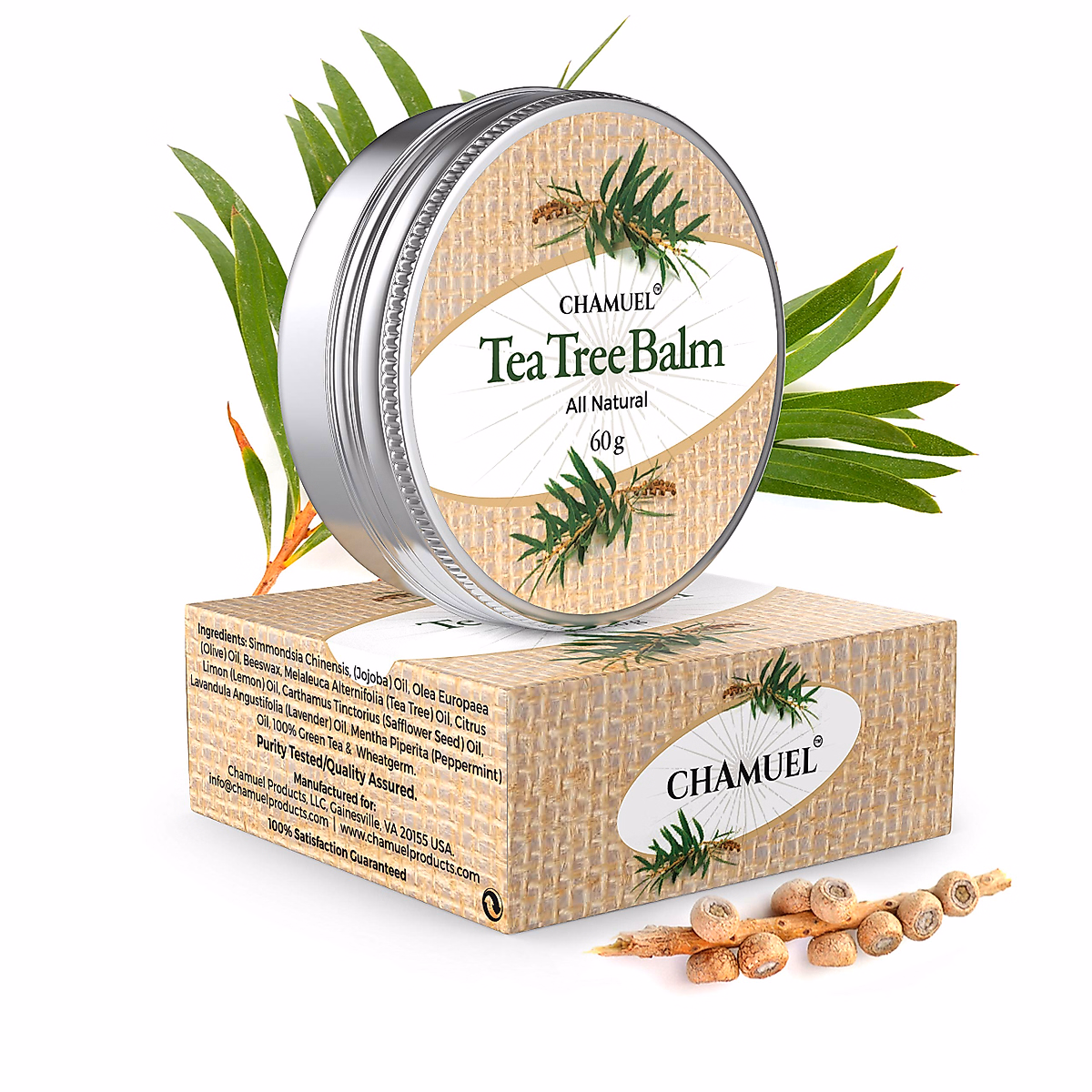 Chamuel Tea Tree Oil Balm -100% All Natural | Great Cream for Soothing Irritations like Rashes, Insect Bites, Folliculitis, Acne, Itches, Dry Heels, Cuticles, Saddle Sores and more!