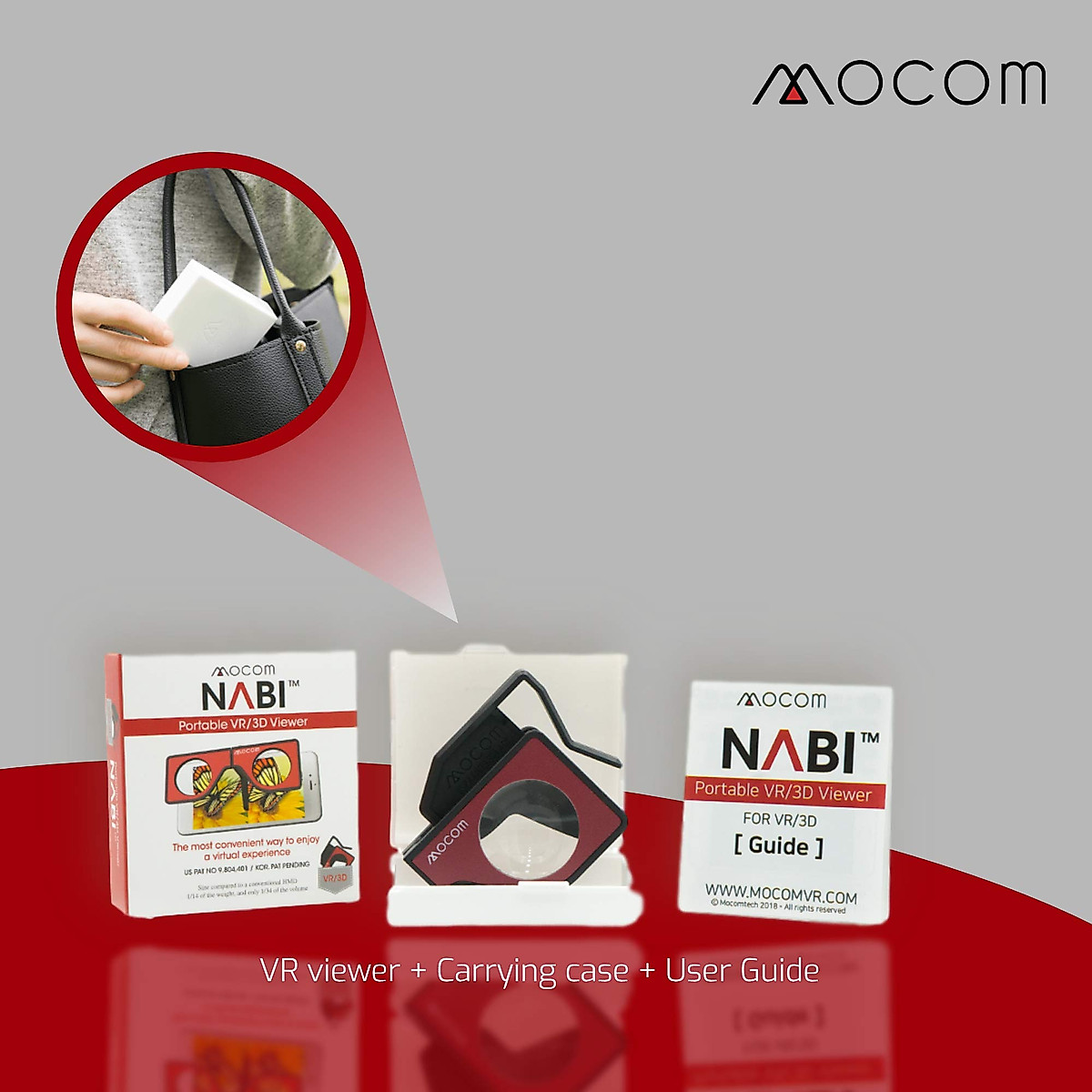 Portable Virtual Reality VR Glasses - Patented Mini Pocket-Sized Headset with Travel Case | Foldable, Portable Head Sets for iPhone & Android, Enjoy 360 VR Videos (Red)