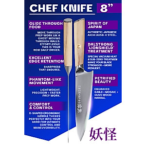 Dalstrong Chef Knife - 8 inch - Phantom Series - Japanese High-Carbon AUS8 Steel Kitchen Knife - Olive Wood Handle - Cooking Knife - Chef's Knife - w/Sheath