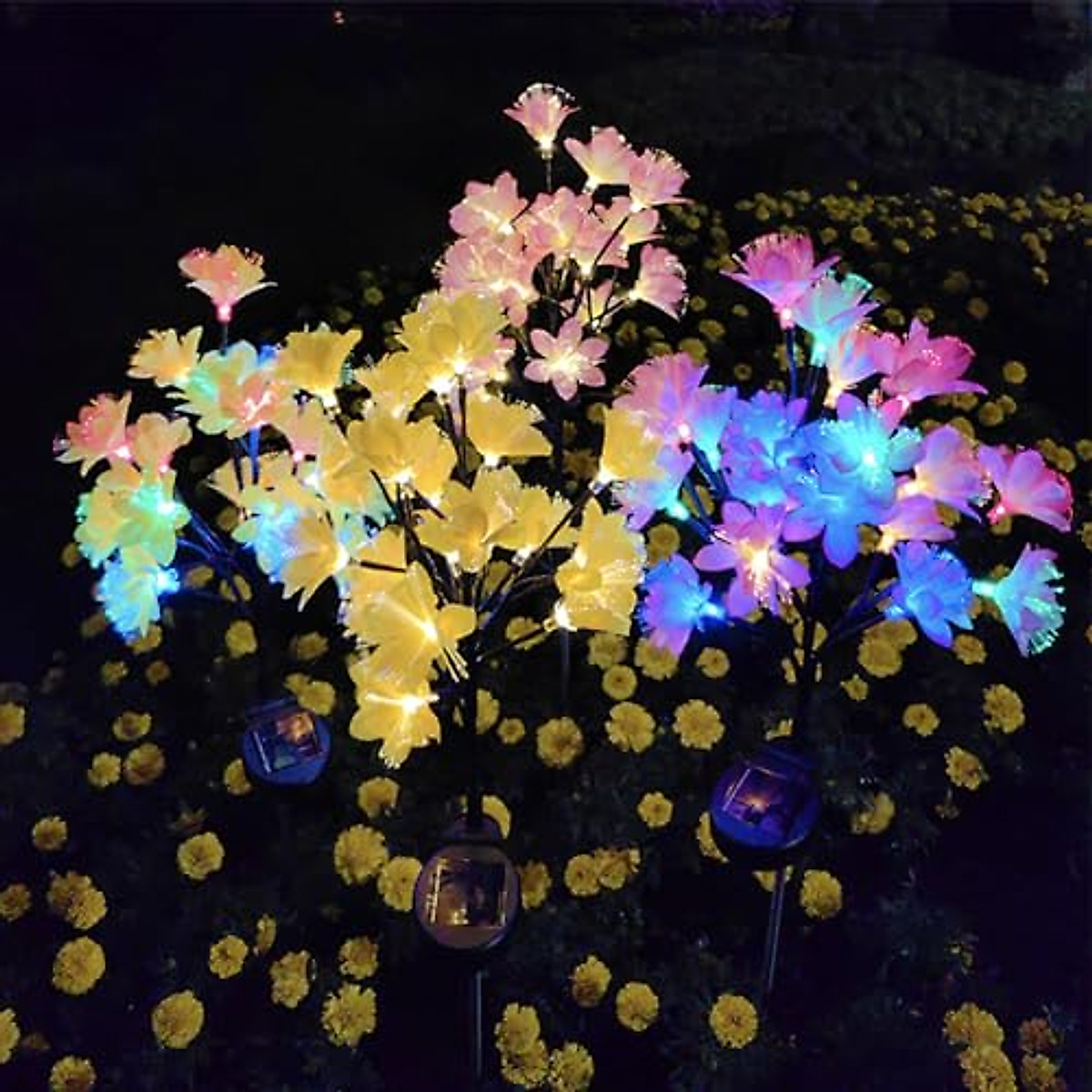 SNUGBERI 2 Pack Outdoor Solar Camellia Lights with 20 Head Flower, Color Changing LED Camellia Flower Landscape Pathway Lights Waterproof Solar Flower Lights for Garden Patio Yard Lawn