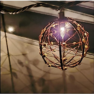 Solar Rattan Ball String Lights Outdoor Waterproof 8.5ft Led Decorative Light with Beaded Copper, Rattan Ball Outside Lighting for Christmas, Patio,Party, Backyard, Porch, Garden, Balcony, Warm White