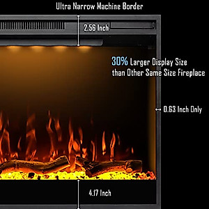 Masarflame 36 Inches Electric Fireplace, Ultra-Narrow Bezel Recessed Electric Fireplace Insert, Fireplace Heater with Adjustable Top Light, Timer, Thermostat, Remote Control, 750W/1500W