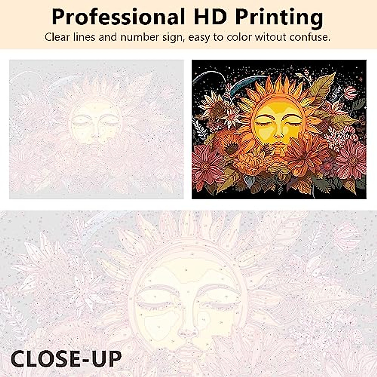 TISHIRON Paint by Numbers for Adults Kids Sun Adults DIY Paint by Number Oil Paintings Arts Craft Paint by Numbers Kits Starry Sky Flowers Acrylic Painting Home Wall Decor 16 x 20 Inch