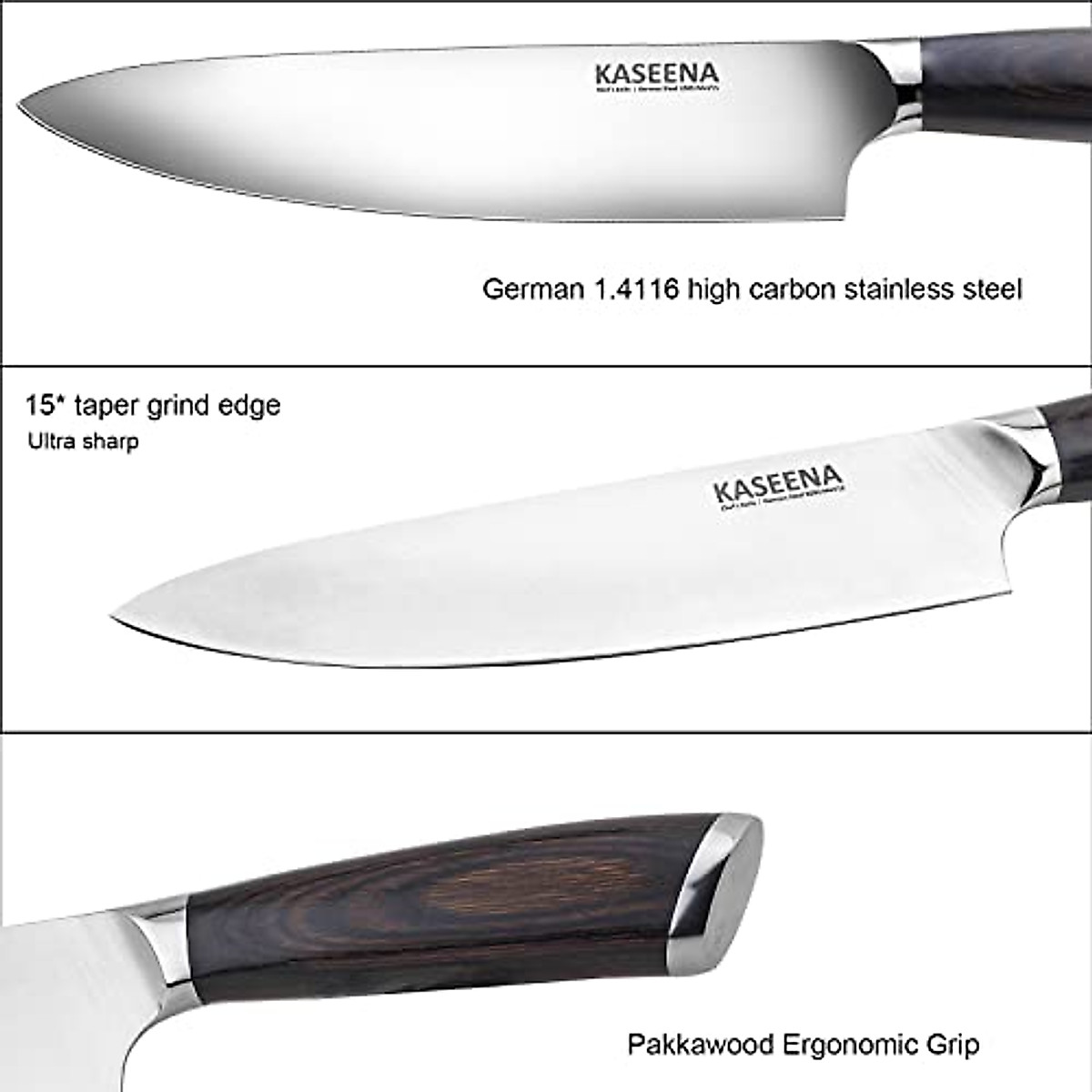 KASEENA Chef Knife - 8 Inch Chef's Knives, Professional Kitchen Knife, High Carbon Stainless Steel Sharp Paring Knife, Cooking Knife With Ergonomic Pakkawood Handle And Highe-Quality Leather Gift Box
