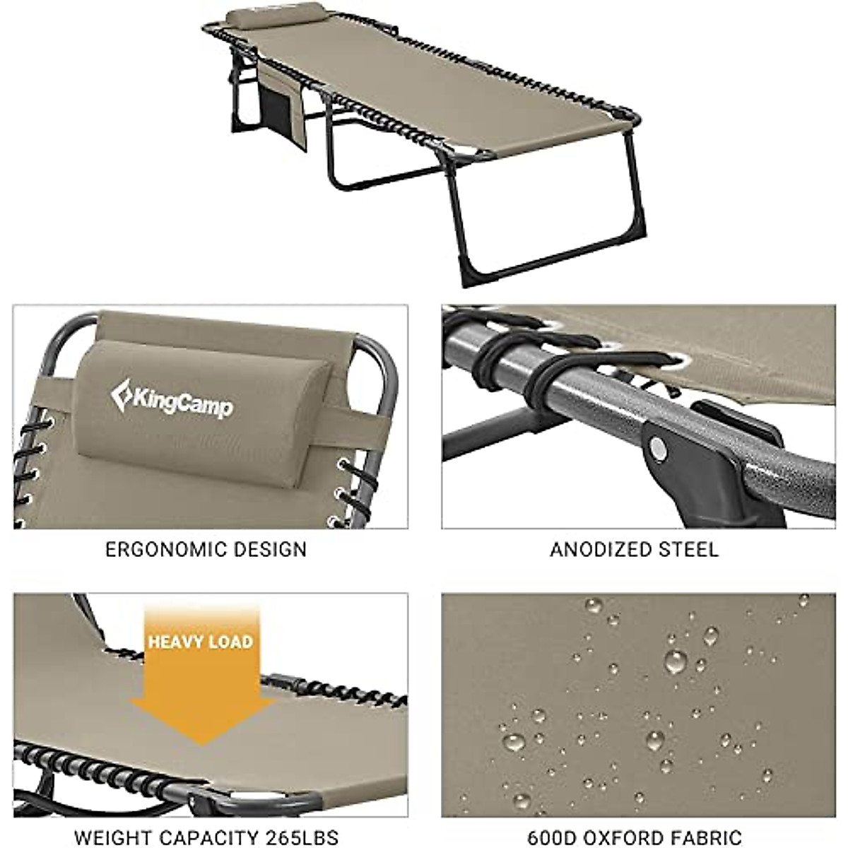 KingCamp Lounge Chair, 74.8''x23.2''x14.5'', Beige