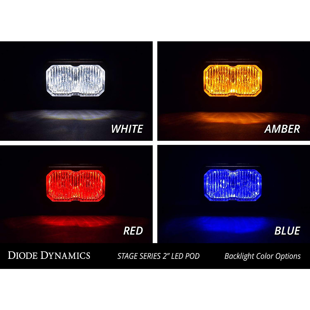 Diode Dynamics Stage Series 2in SAE White Sport Flush Mount LED Pod (pair), SAE Fog w/Amber Backlight